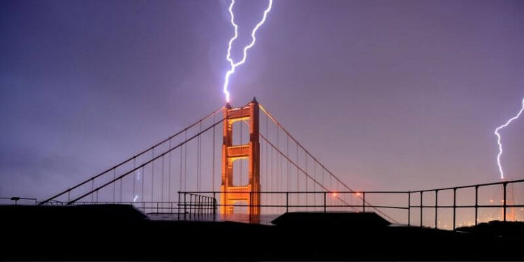 The Golden Gate Bridge Hit By Lightning Photos